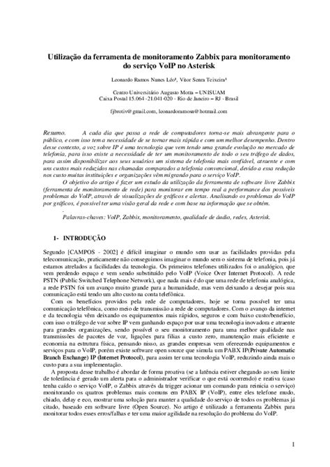 Pdf Utilização Da Ferramenta De Monitoramento Zabbix Para