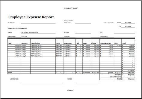 Excel Employee Expense Report Templates Excel Templates Excel Templates Templates Sample