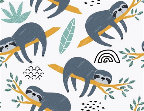 Premium Vector Cute Sloth Seamless Pattern