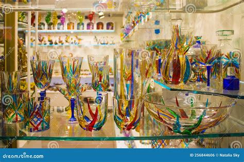 Showcase With Venetian Glass Murano Glass In The Store In Venice