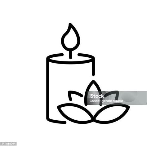 향기로운 양초와 꽃 라인 아이콘 아로마 테라피 디퓨저 라이트 리니어 픽토그램 항아리 아로마 테라피에서 불타는 촛불 개요 아이콘 촛불 편집 가능한 스트로크 격리된 벡터
