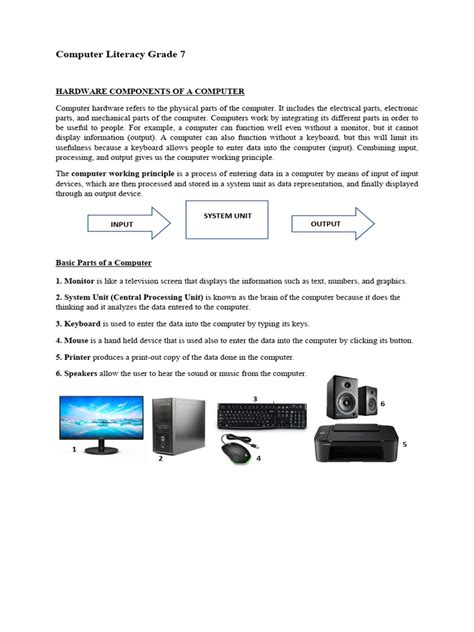 lesson 2 grade 7 computer literacy pdf input output computer hardware
