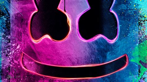 Marshmello Dj Dark Pink Blue Led Mask Hd Marshmello Wallpapers Hd