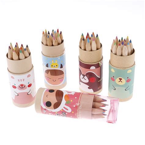 12 개 몫 Sharpeners와 귀여운 곰 색연필 Kawaii 수채화 파스텔 연필 드로잉 편지지 학교 용품 8 7cm 펜