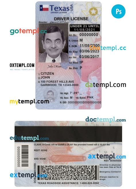 Fake Usa Texas Under 21 Driving License Download Psd Template