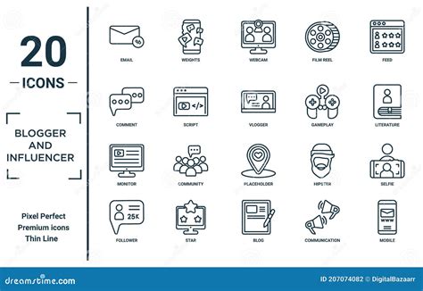 Fluencer Linear Icon Set Includes Thin Line Email Comment Monitor Follower