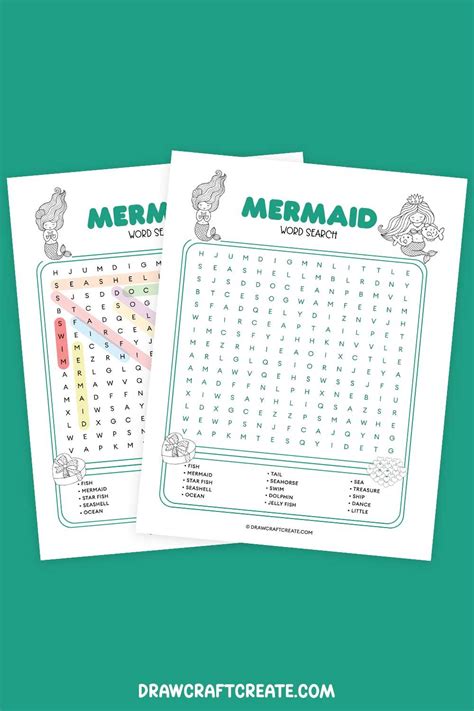 Free Printable Mermaid Word Search Draw Craft Create
