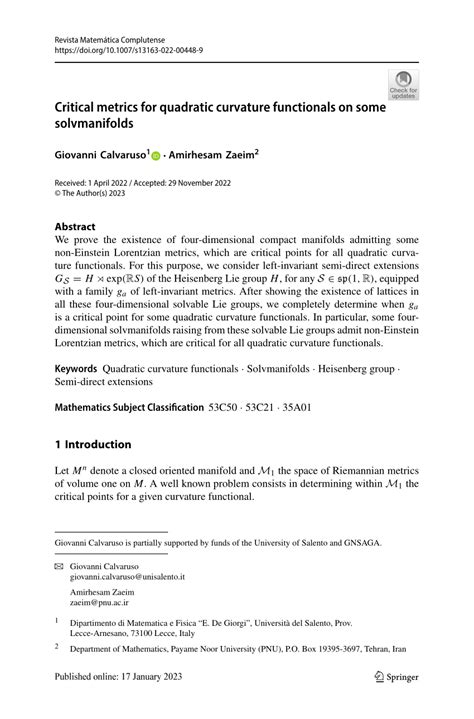 Pdf Critical Metrics For Quadratic Curvature Functionals On Some