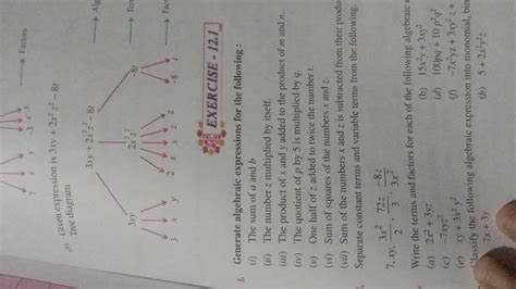 exercise 12 1 1 generate algebraic expressions for the following i