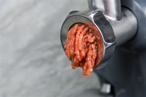 Making Ground Meat In Modern Food Processor With The Meat Grinder Stock