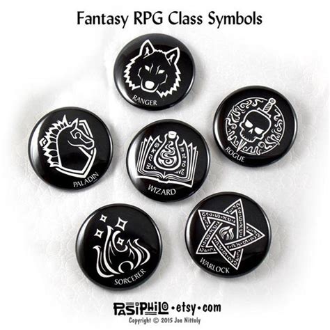 Set Of 12 Fantasy Roleplaying Rpg Class Symbol Buttons White Etsy