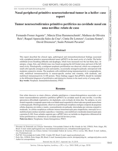 Nasal Peripheral Primitive Neuroectodermal Tumor In A Heifer Case Report Docslib