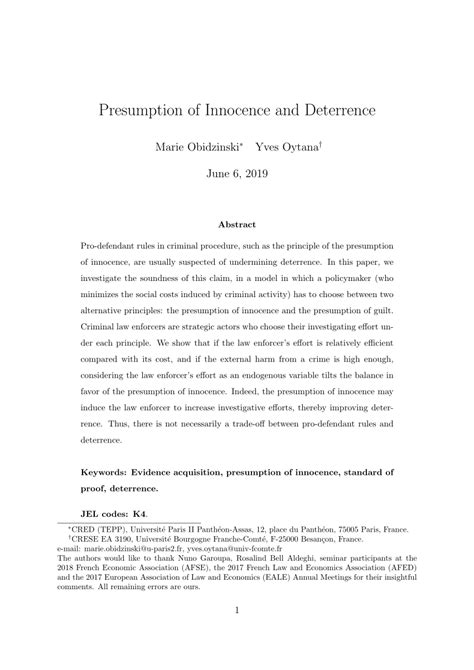 Pdf Presumption Of Innocence And Deterrence