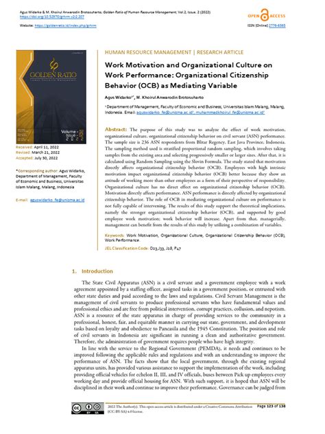 Work Motivation And Organizational Culture On Work Performance Organizational Citizenship