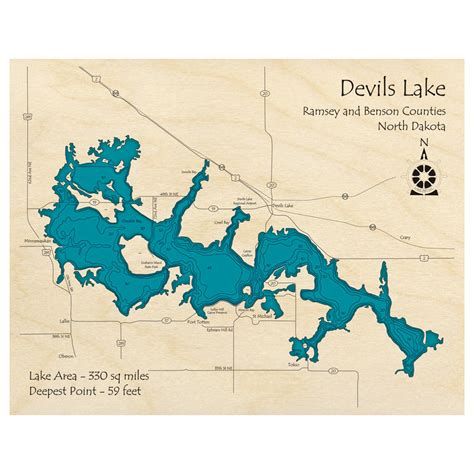Devils Lake North Dakota 3d Custom Wood Map Lake Art Llc