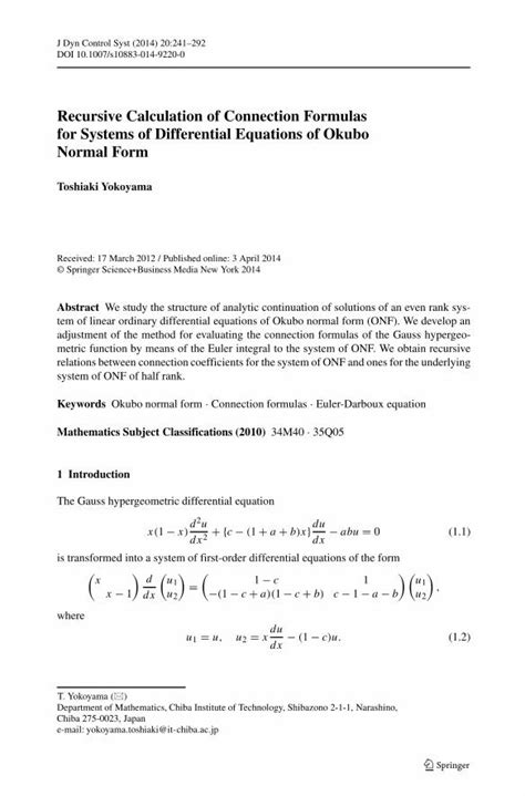 pdf recursive calculation of connection formulas for systems of
