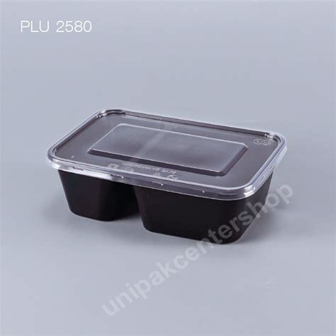 กล่องอาหาร 2 ช่อง Pp ดำ Inj 640 Ml ฝา Pp ใส Thf Unipakcentershop