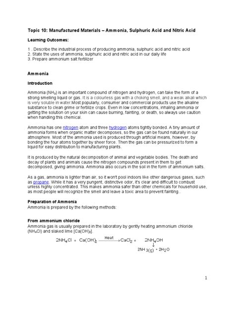 Topic 10 Ammonia Sulphuric Acid And Nitric Acid Ammonia Nitric Acid