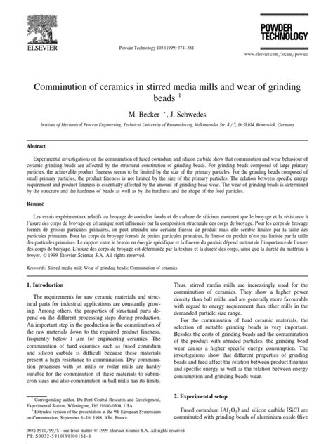 Comminution Of Ceramics In Stirred Media Mills And Wear Of Pdf Wear Mill Grinding