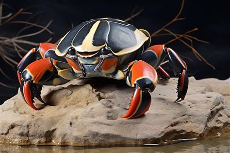 Premium Ai Image A Red And Orange Crab On A Rock