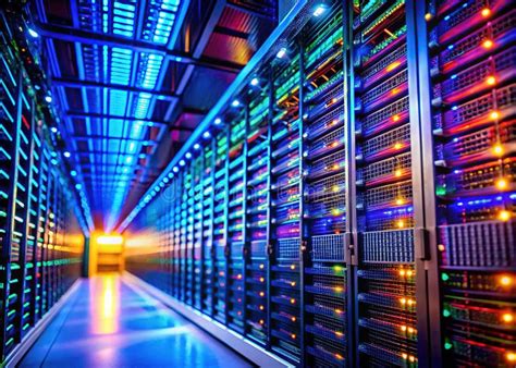 AIEnhanced TiltShift View Of A Modern Data Center Detailed Server Rack Infrastructure And