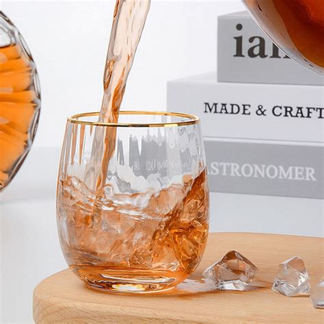 Gold Rimmed Vertical Stripes Whiskey Glassupscale Grandado
