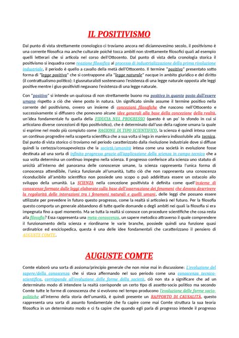 Appunti Su Positivismo E Comte Docsity