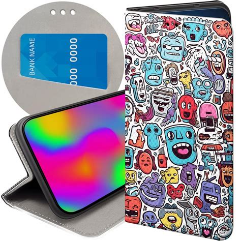 ETUI Z KLAPKĄ DO REALME C WZORY DOODLE ZWIERZĘTA POTWORY RYSUNKI FUTERAŁ Realme Sklep