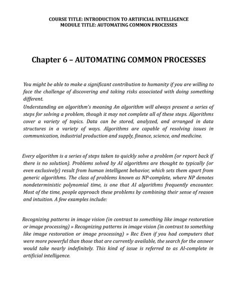 Week 6 Introduction To Artificial Intelligence Week 6 Module Title Automating Common