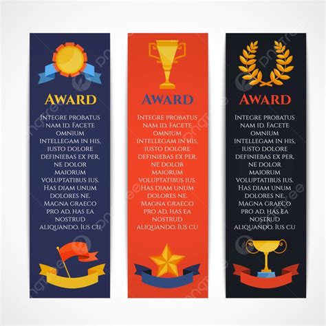 우승자 상금 챔피언 컵 격리 된 벡터 일러스트와 함께 설정 수직 배너 수상 템플릿 Psd 다운로드 디자인 자료 다운로드