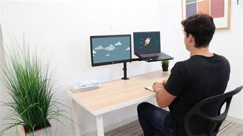 Maximize Efficiency Dual Laptop And Monitor Stand With Clamp Grommet Base Elevate Your