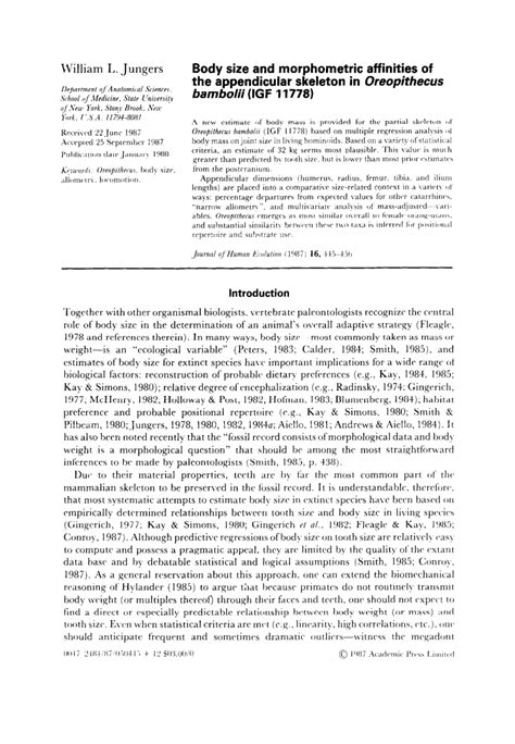 Pdf Body Size And Proportions Of The Locomotor Skeleton In