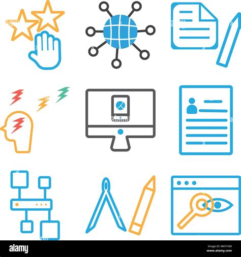 Set Of 9 Simple Editable Icons Such As Browser Compass Hierarchical