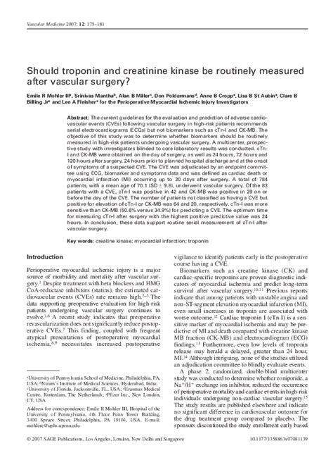Pdf Should Troponin And Creatinine Kinase Be Routinely Measured After