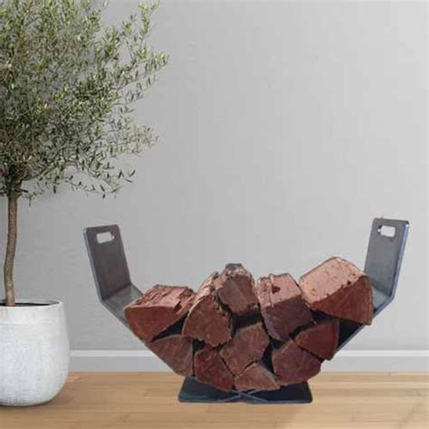 Flat Pack Wood Stack Metal Firewood Holder Raw Finish Austech