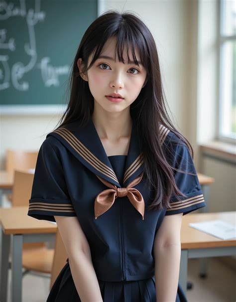 Arafed Asian Woman In A Sailor Suit Posing In A Classroom Seaart Ai