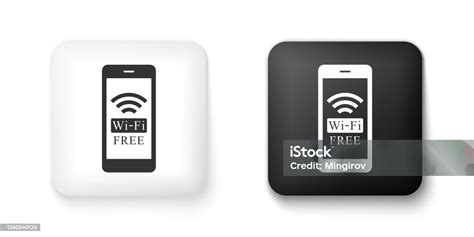 흰색 배경에 격리 된 무료 Wifi 무선 연결 아이콘과 흑백 스마트 폰 무선 기술 무선 네트워크 핫스팟 개념 정사각형 버튼입니다 벡터 건강관리와 의술에 대한 스톡 벡터 아트