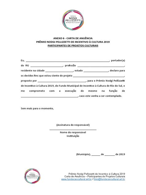 Anexo 6 Carta De Anuência Para Participantes Do Projeto Pdf
