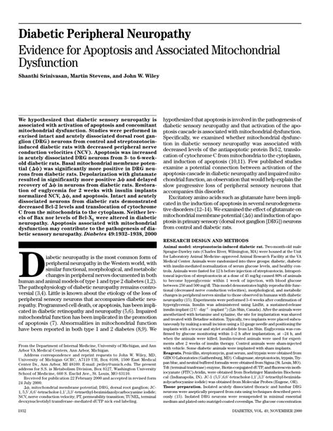 Pdf Diabetic Peripheral Neuropathy Evidence For Apoptosis And Associated Mitochondrial