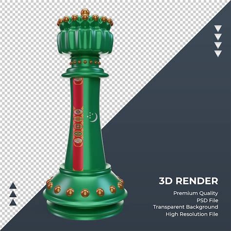 3d 킹 체스 투르크메니스탄 국기 렌더링 전면 보기 프리미엄 Psd 파일