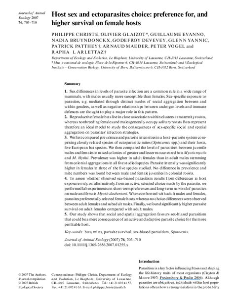 Pdf Host Sex And Ectoparasites Choice Preference For And Higher