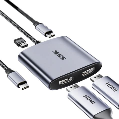 Ssk Usb C To Dual Hdmi Adapter 4k60hz4 In 1 Laptop Hdmi Splitter For