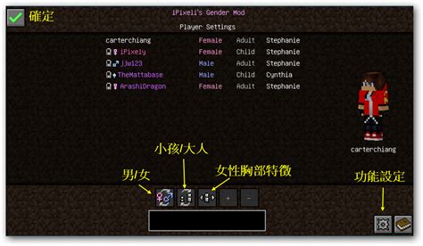 Minecraft 我的世界當個創世神各種介紹 iPixelis Gender Mod增加女生特徵模組