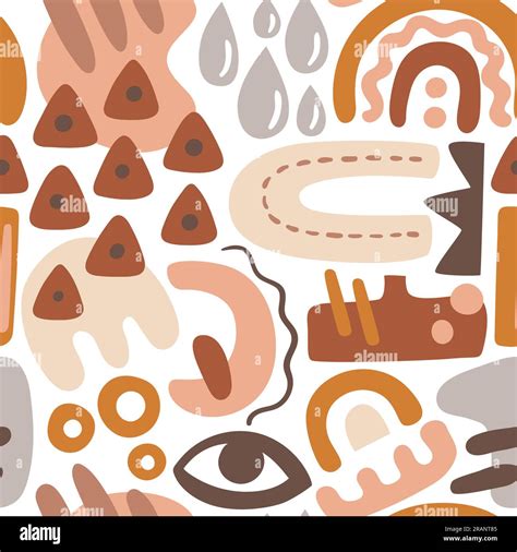 Abstract Shapes Seamless Pattern Boho Organic Shapes With Warm Color Palette Square Repeat