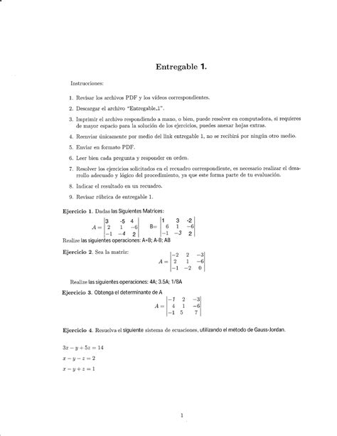 Entregable 1 Algebra lineal Unitec Álgebra lineal aplicada Studocu