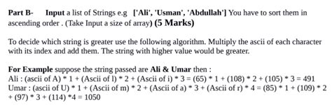 Part B Input A List Of Strings E G Ali Usman Chegg