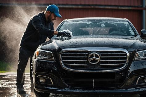 Washing Black Car With Foamy Soap Premium AI Generated Image