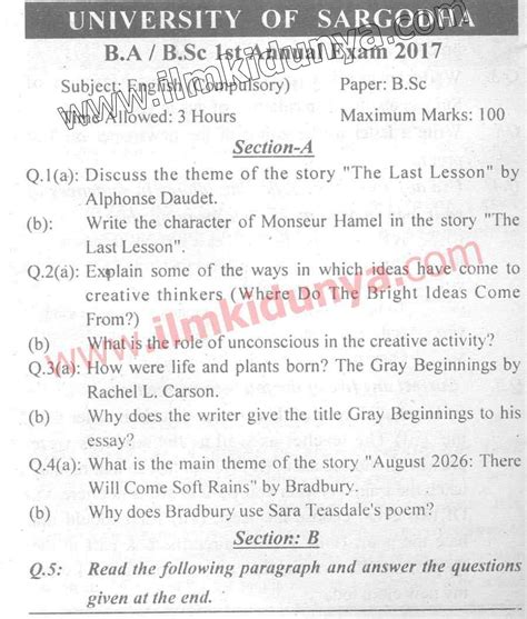 Past Paper Sargodha University 2017 BA BSc English Compulsory