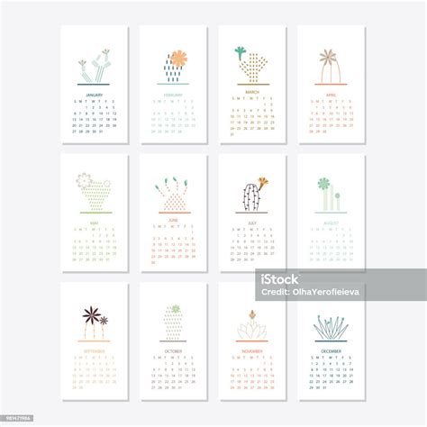 2019日曆範本設計向量圖形及更多日曆圖片 日曆 仙人掌 2019 Istock