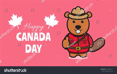 Cute Beaver Character Celebrated Canada Day Stock Vector Royalty Free
